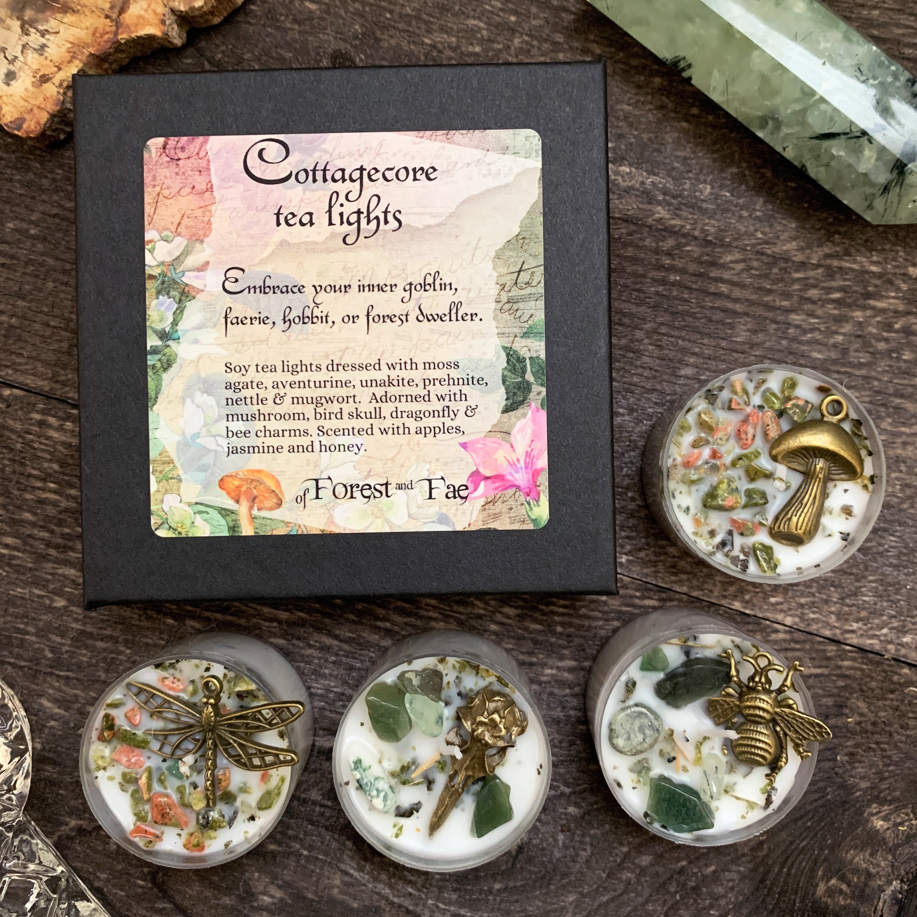 Cottagecore Tealight Candle Set | Crystal & Herb Candles – of Forest ...