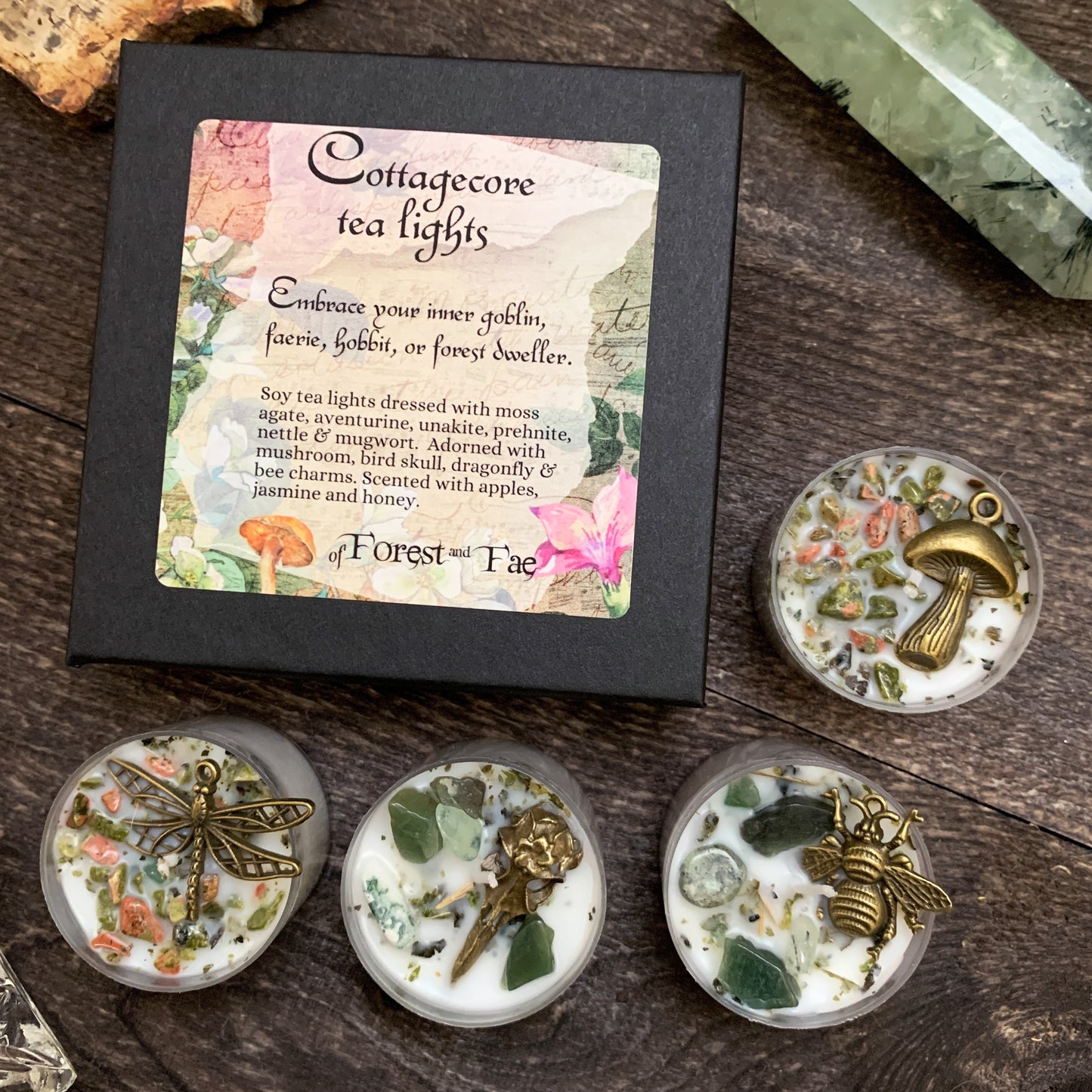 Cottagecore Tealight Candle Set | Crystal & Herb Candles – of Forest ...